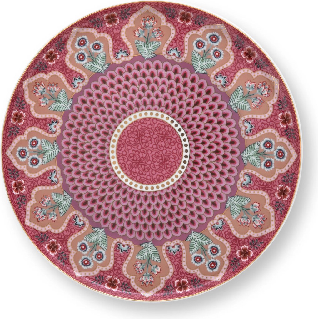 Pip Studio dortový podnos Flower Festival o 21cm, tmavě růžová (Mini Cake Tray dortový podnos z kolekce Flower Festival Dark Pink)