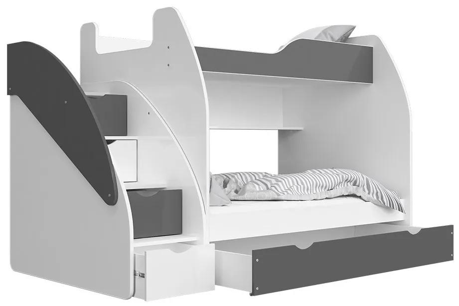 Dětská patrová postel se schůdky a úložným prostorem LEA - šedá