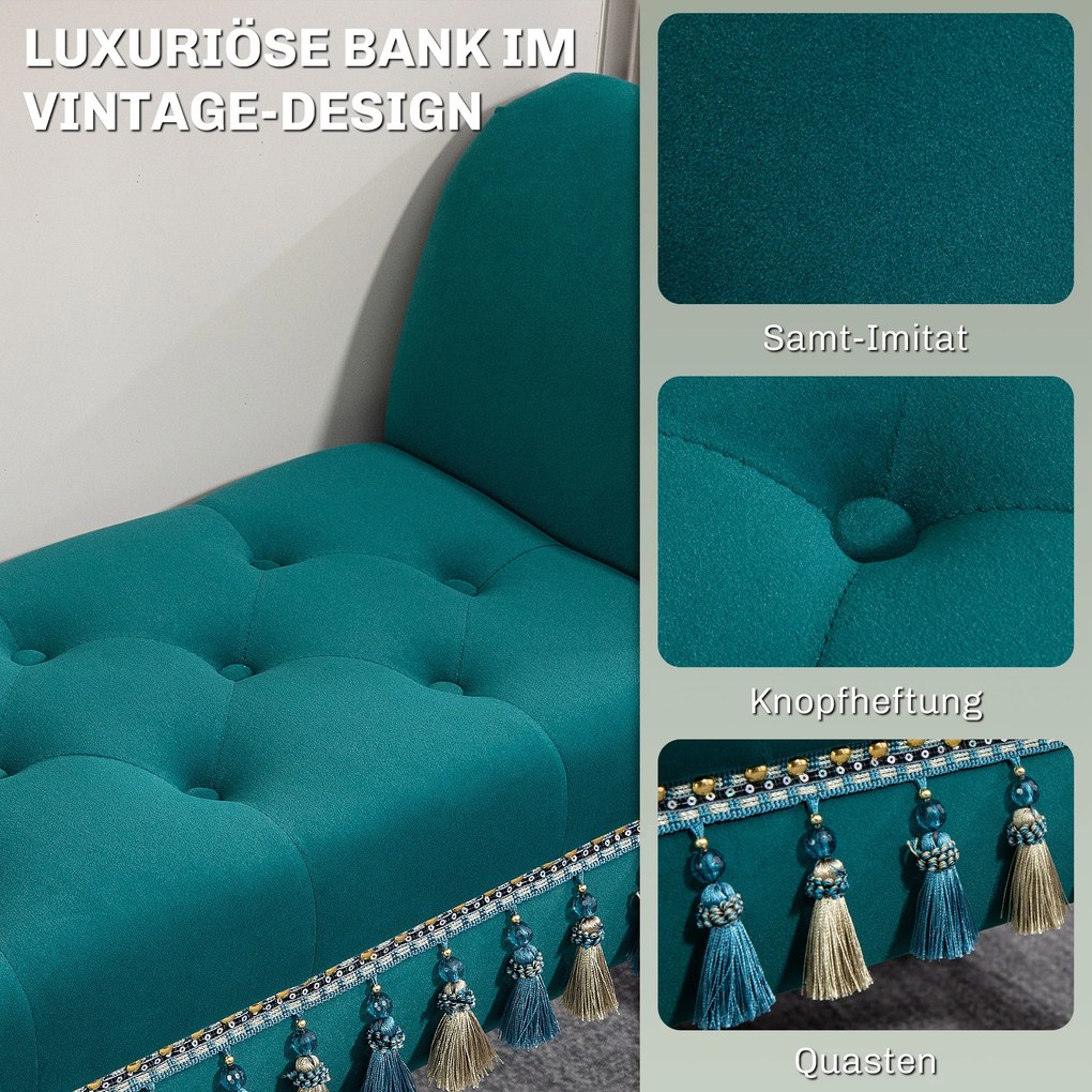 HOMCOM Luxusní čalouněná lavice se sametovým vzhledem 117 x 40 x 58 cm do obývacího pokoje ložnice šedá stylová a pohodlná