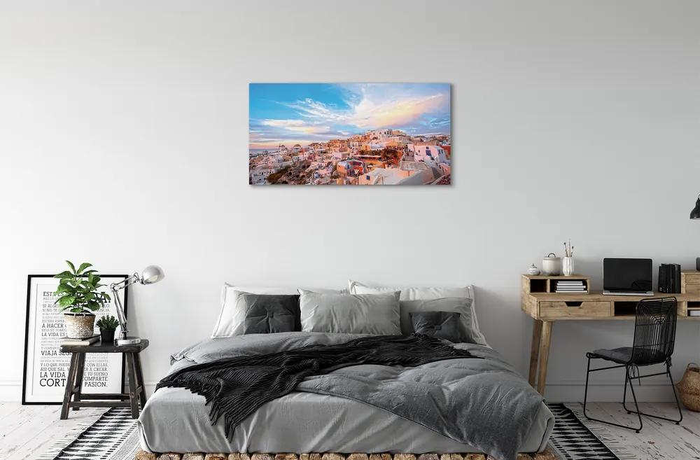 Obrazy na plátně Řecko panorama města západu slunce 125x50 cm