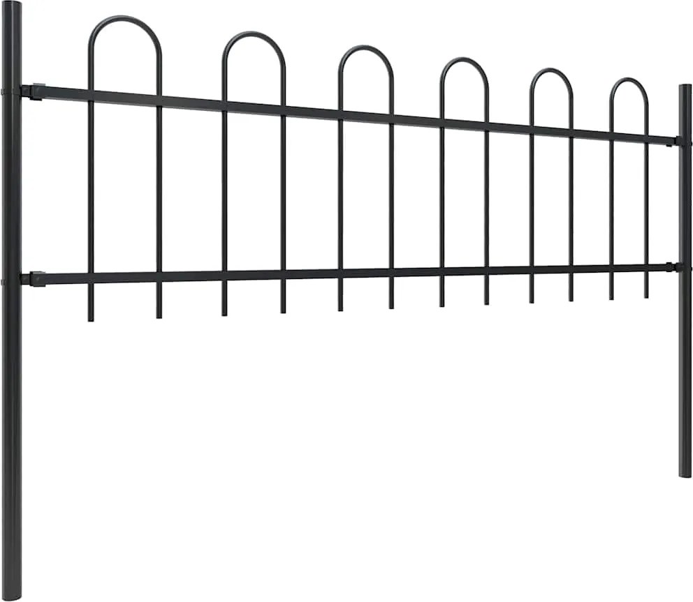 Zahradní plot s obloukem nahoře ocelový 1339 x 60 cm černý 277645