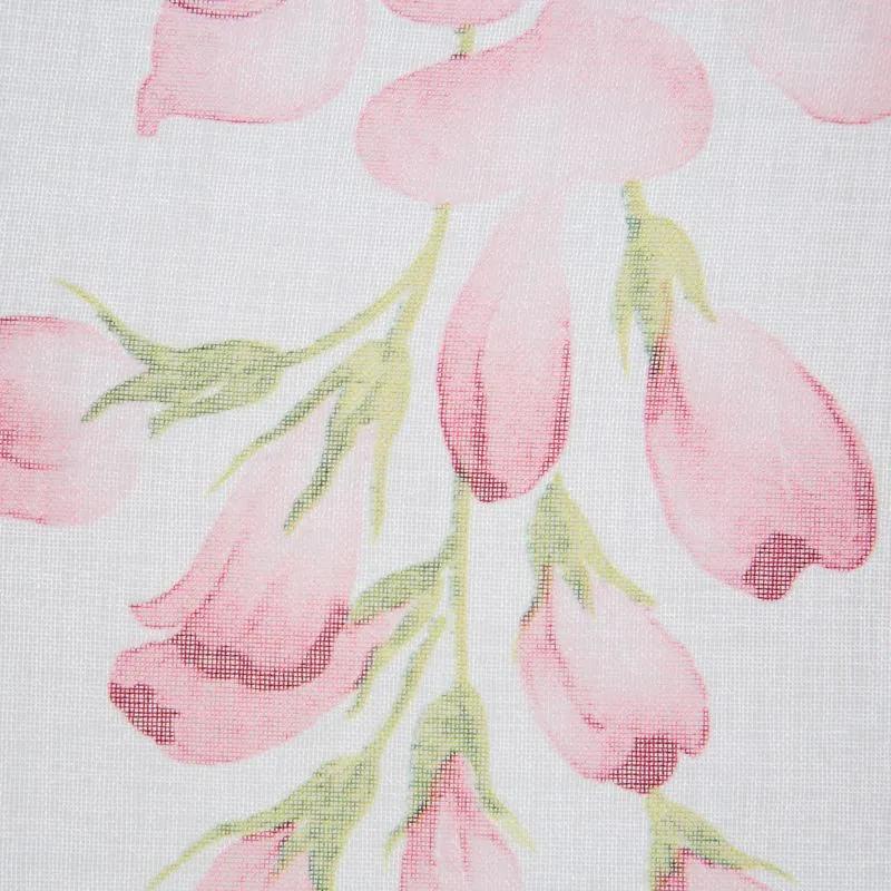 Bílá záclona JULIETA s růžovým vzorem 140 x 250 cm