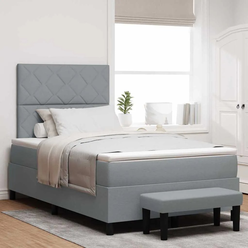 Postel s boxspringem s čelo Světle šedá 120 x 190 cm textil 3344128