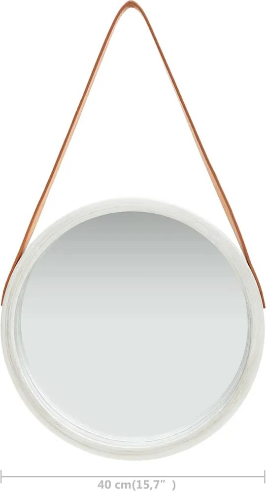 Nástěnné zrcadlo s popruhem 40 cm stříbrné 320362