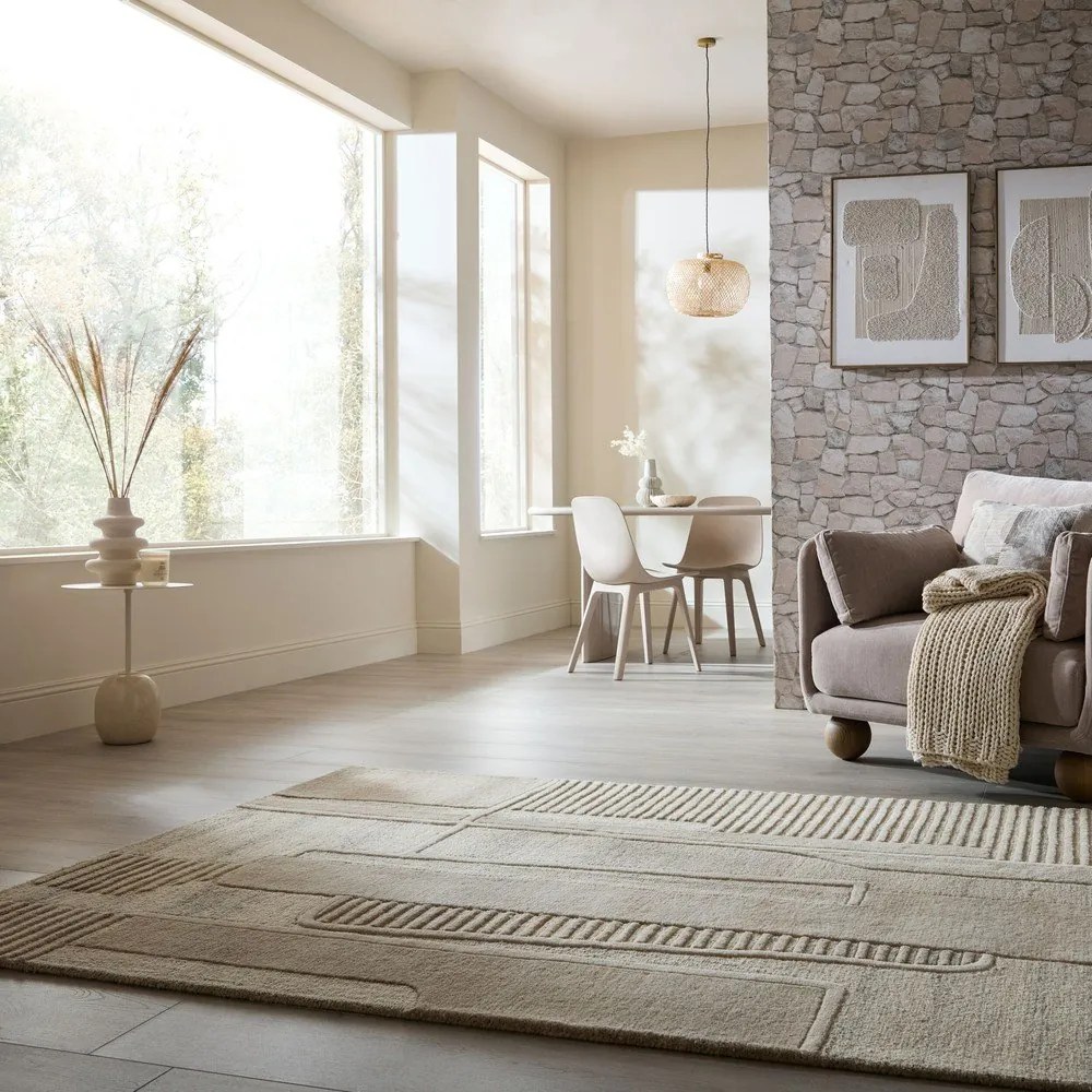 Šedobéžový ručně tkaný vlněný koberec 140x200 cm Lira – Flair Rugs