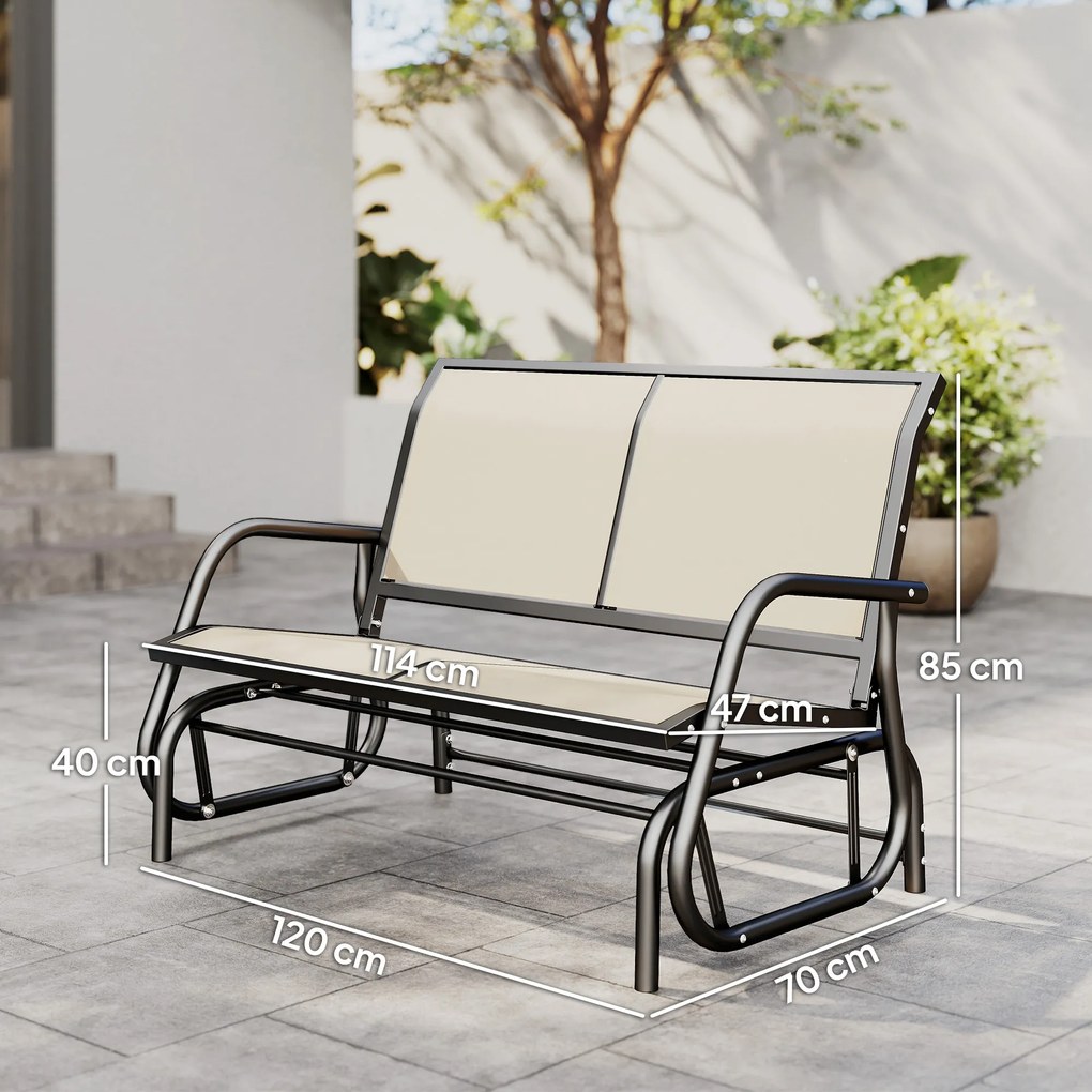 Outsunny houpací křeslo 2místná zahradní lavice zahradní houpačka lavice parková lavice kovový zahradní nábytek černá+béžová 120 x 70 x 85 cm | Aosom