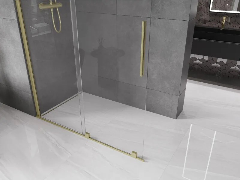Mexen Velar, posuvné dveře do otvoru typ Walk-In 140 cm, 8mm čiré sklo, zlatá matná, 871-140-000-03-55