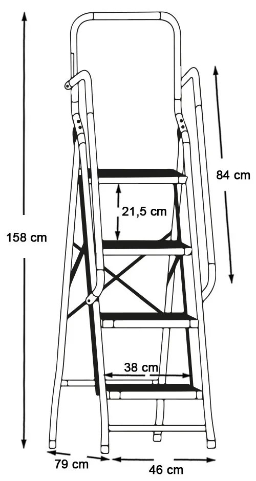 4 stupňový kovový žebřík se snímatelným madlem
