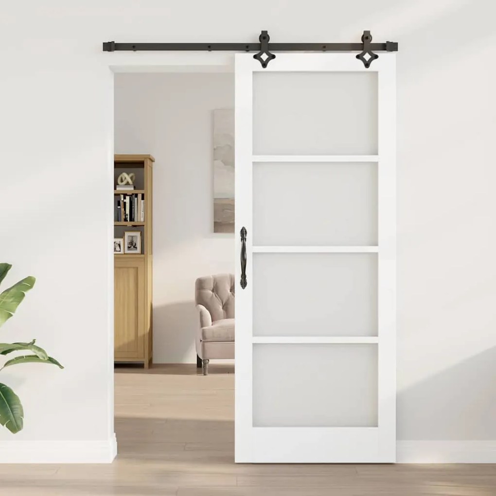 Posuvné dveře Bílá 83 x 211 cm Masivní borové dřevo a sklo 3332280