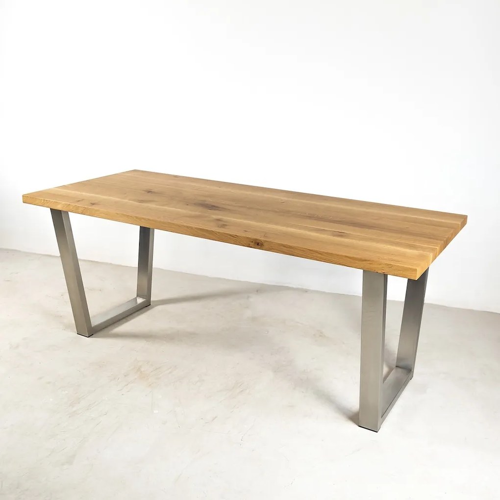 KULHÁNEK Jídelní stůl s rovnou hranou a zkosenou nerezovou podnoží Odstín nátěru: olej - bezbarvý, Velikost desky: 160x90 cm