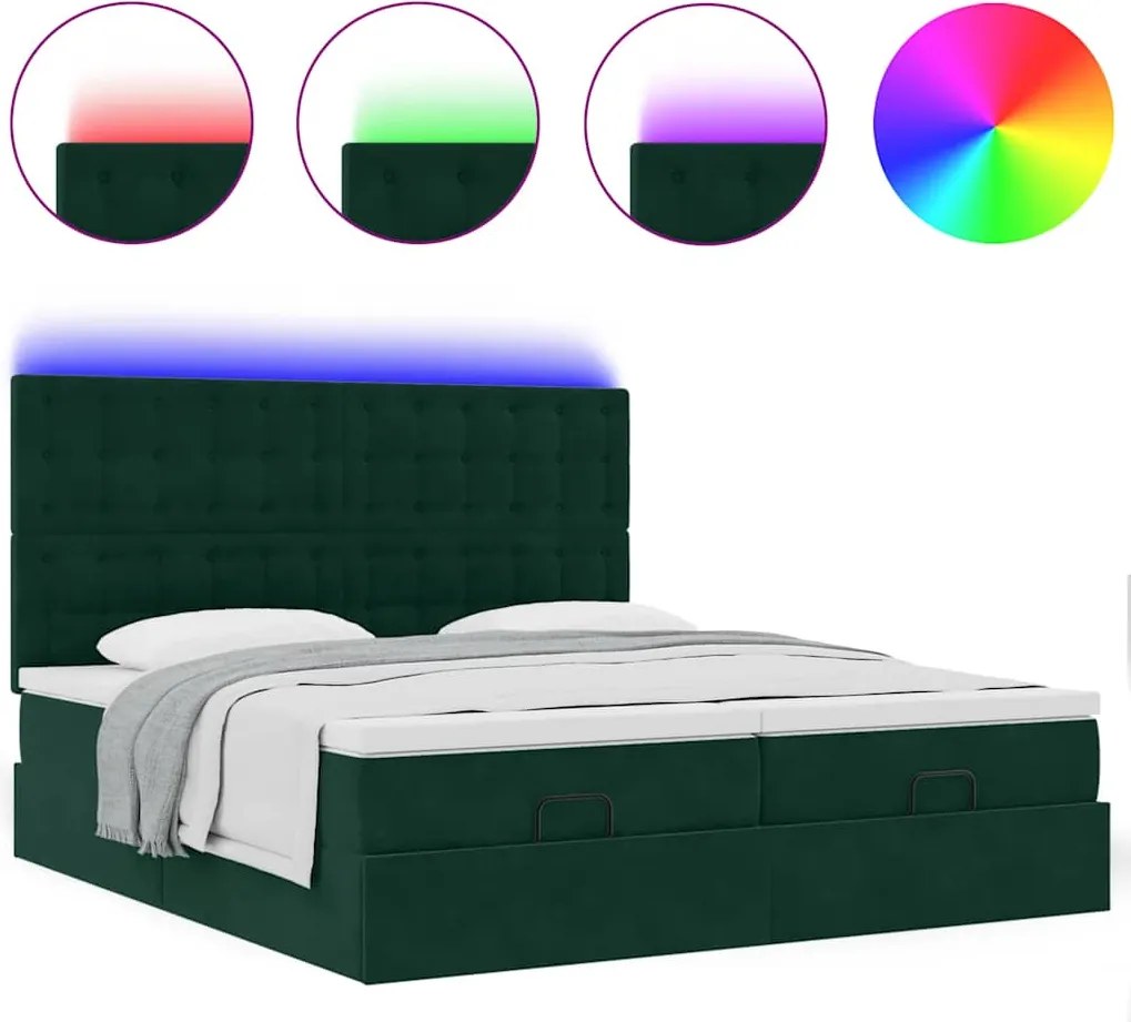 Osmanský rám postele s matrací tmavě zelená 200x200cm samet 3314666
