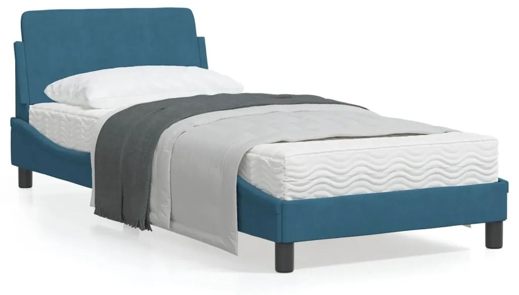Rám postele s čelem modrý 90 x 190 cm samet,  373096