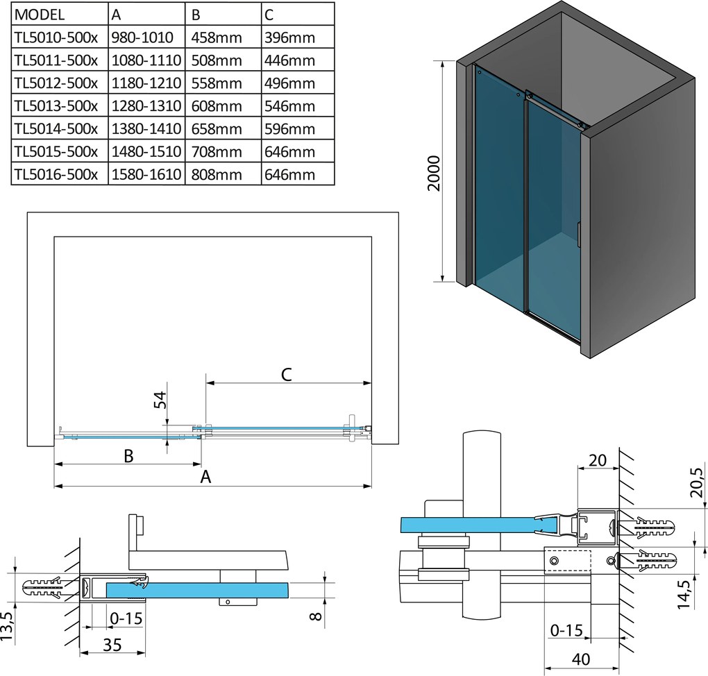 Polysan, THRON LINE SQUARE sprchové dveře 1000 mm, hranaté pojezdy, čiré sklo, TL5010-5002