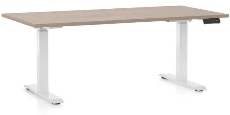 Výškově nastavitelný stůl OfficeTech D, 160 x 80 cm, bílá podnož, dub