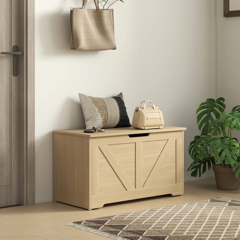 HOMCOM úložná truhla s sklápěcím víkem a bezpečnostními panty, 80 x 40 x 45 cm, přírodní dřevo