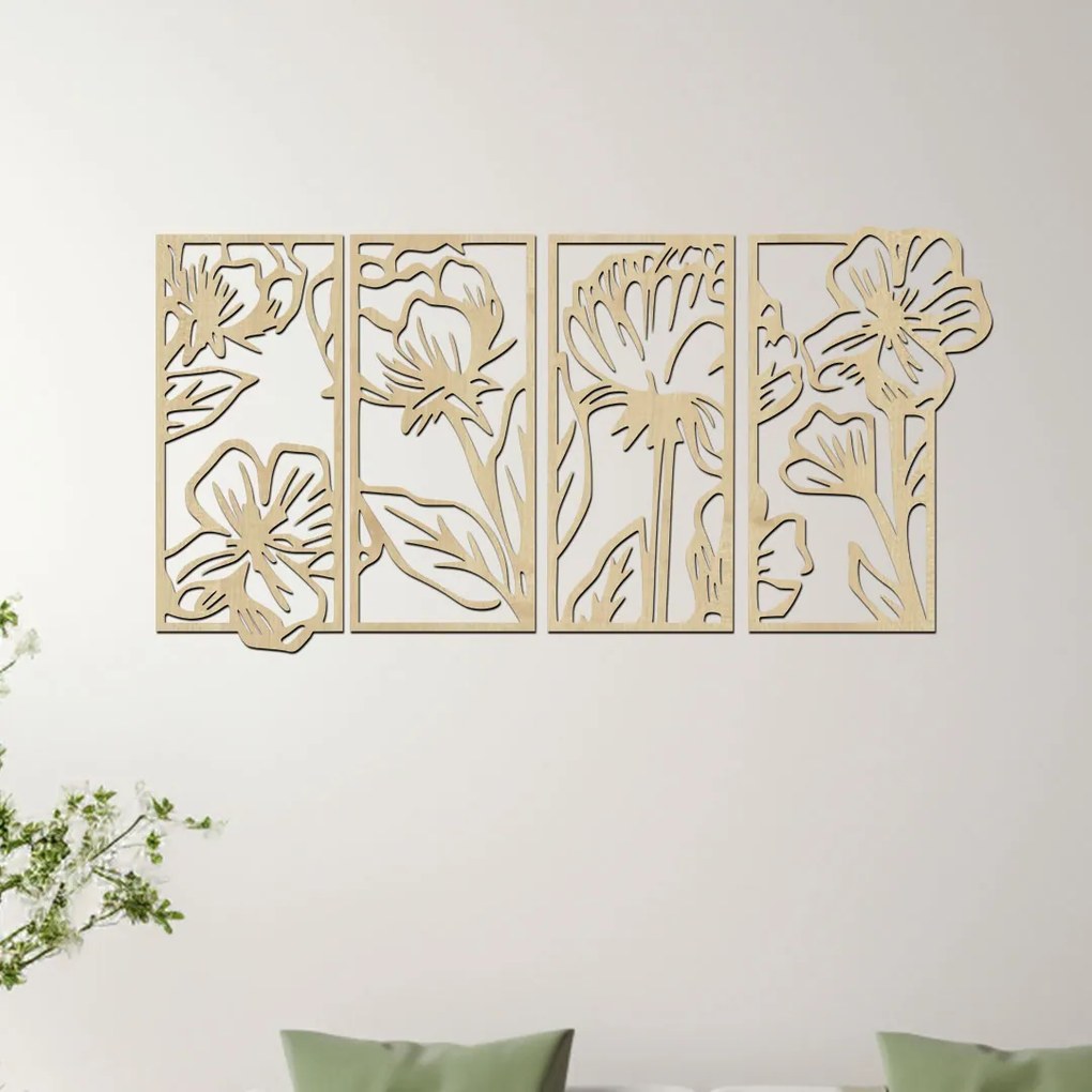dřevo života 4 dílný obraz květin - FLORIST Zvolte barvu dekoru: Javor, Rozměry šxv (cm): 78x40