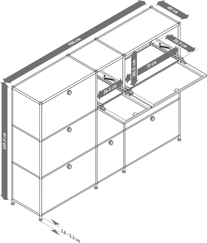 Tchibo - Komoda CN3 s 9 výklopnými dvířky - barva: šedá