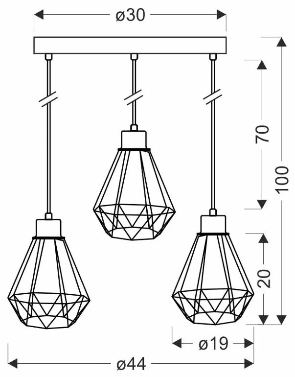 Candellux Černo-zlatý závěsný lustr Primo pro žárovku 3x E27 s kulatou základnou