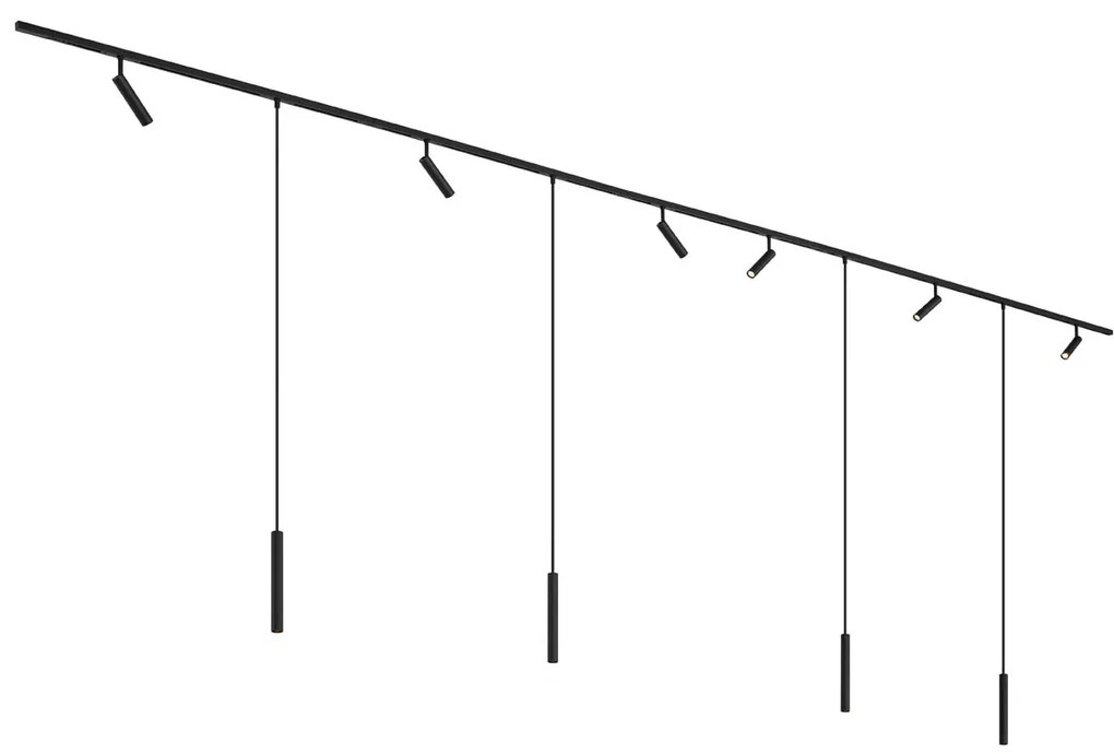 Moderní kolejnicový systém se 6 reflektory a 4 závěsnými světly černý 1-fázový - Slimline Uzzy Keno