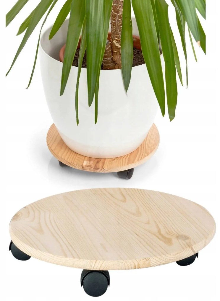 Zeller Present Dřevěný podstavec pod květináče, kulatý, s kolečky