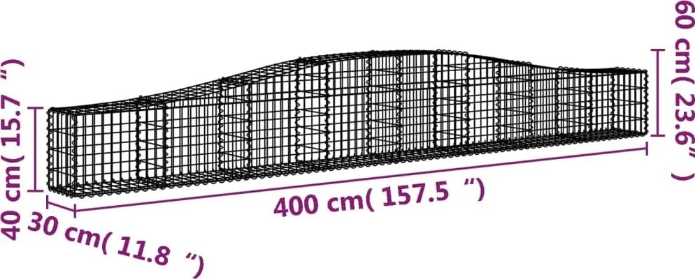 vidaXL Klenuté gabionové koše 3 ks 400x30x40/60 cm pozinkované železo [3145788]