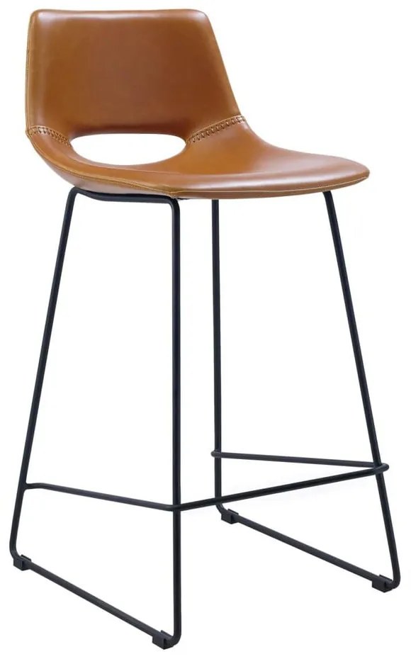 Koňakově hnědé barové židle z imitace kůže v sadě 2 ks (výška sedáku 65 cm) Zahara – Kave Home