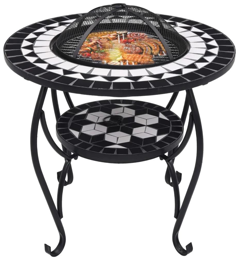 Mozaikový stolek s ohništěm černý a bílý 68 cm keramika - Default Title