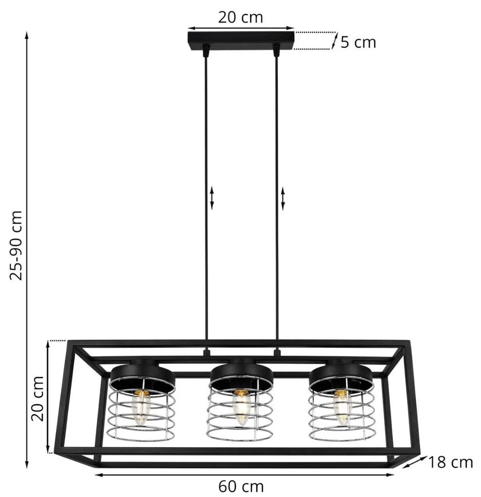 Závěsné svítidlo RASTI CAGE, 3x drátěné stínítko v kovovém rámu, CH