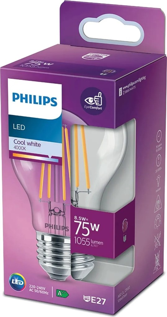 Philips Classic LED žárovka E27, 8,5 W, 1055 lm, 4000 K