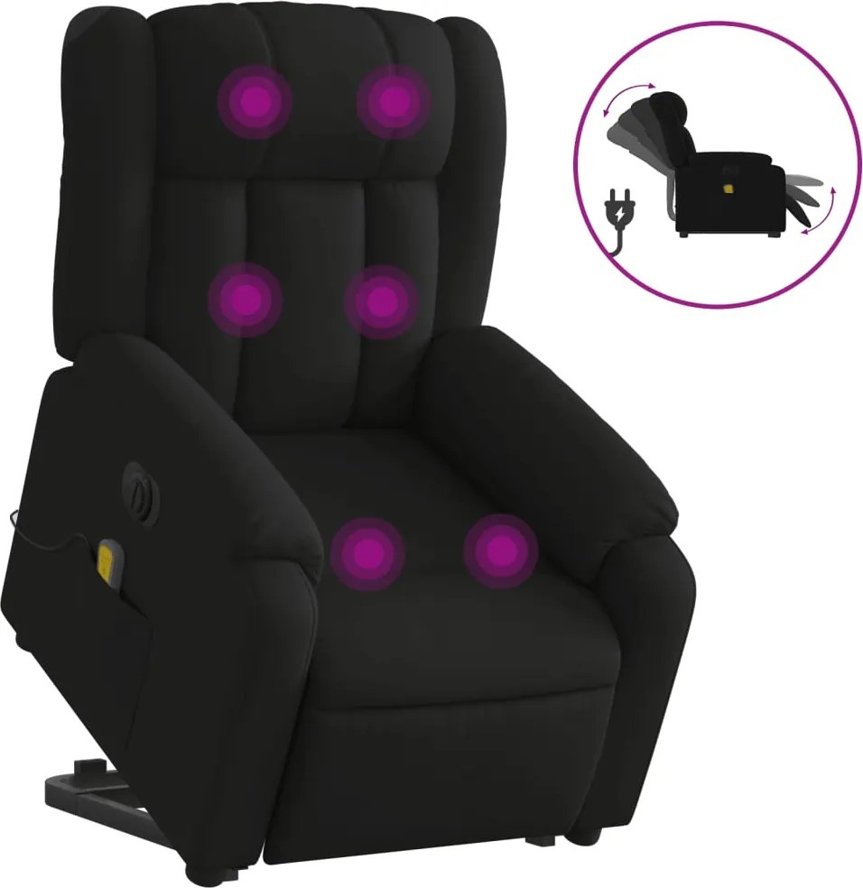 Elektrické zvedací masážní polohovací křeslo černé textil 3205354