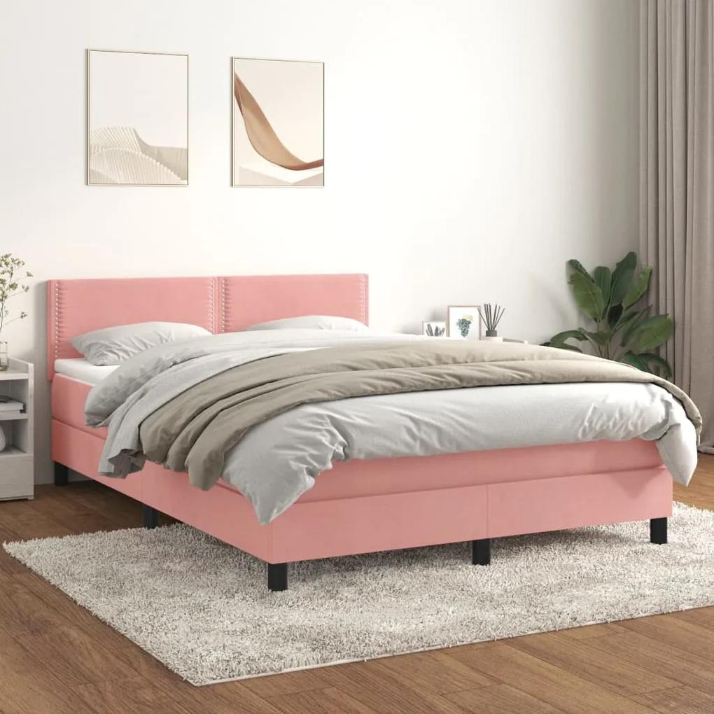 Box spring postel s matrací růžová 140x200 cm samet,  3141250