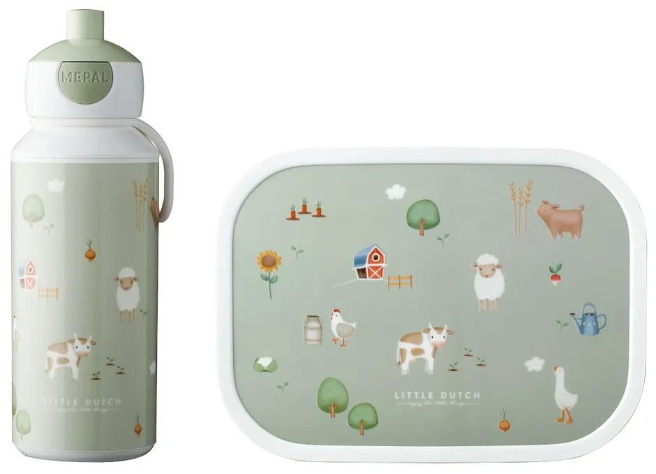 Světle zelené plastové dětské svačinové boxy v sadě 2 ks Little Farm by Little Dutch – Mepal