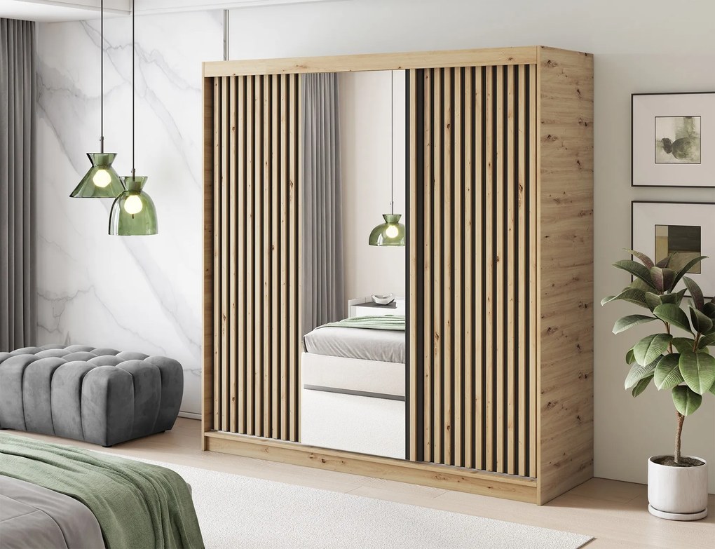 Šatní skříň Emerio se zrcadlem 180 cm dub Artisan