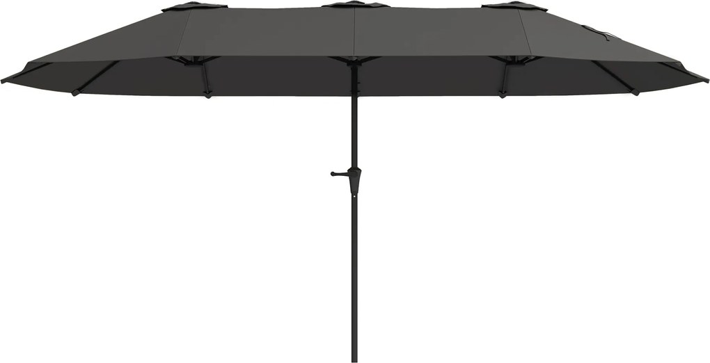 Outsunny Dvoubarevný Umbrella 4x2,2 m Venkovní Slunečník s Ručním Kolečkem Voděodolný a UV30+ Ochrana Velký Slunečník pro Terasu, Pláž, Bazén Tmavě Še