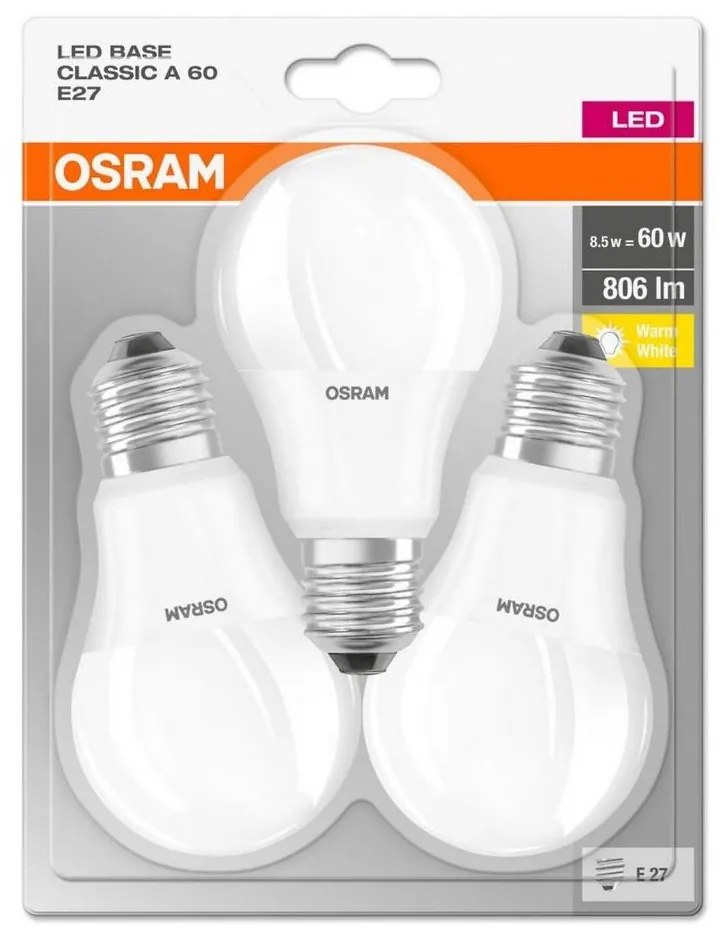 Osram SADA 3x LED Žárovka BASE E27/8,5W/230V 2700K - Osram P224748