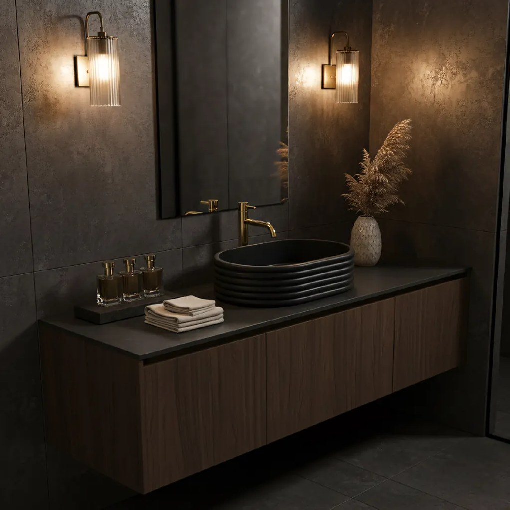 Rea Nicoletta, umyvadlo na desku 500x360x140 mm, imitace kamene-černá, REA-U7345