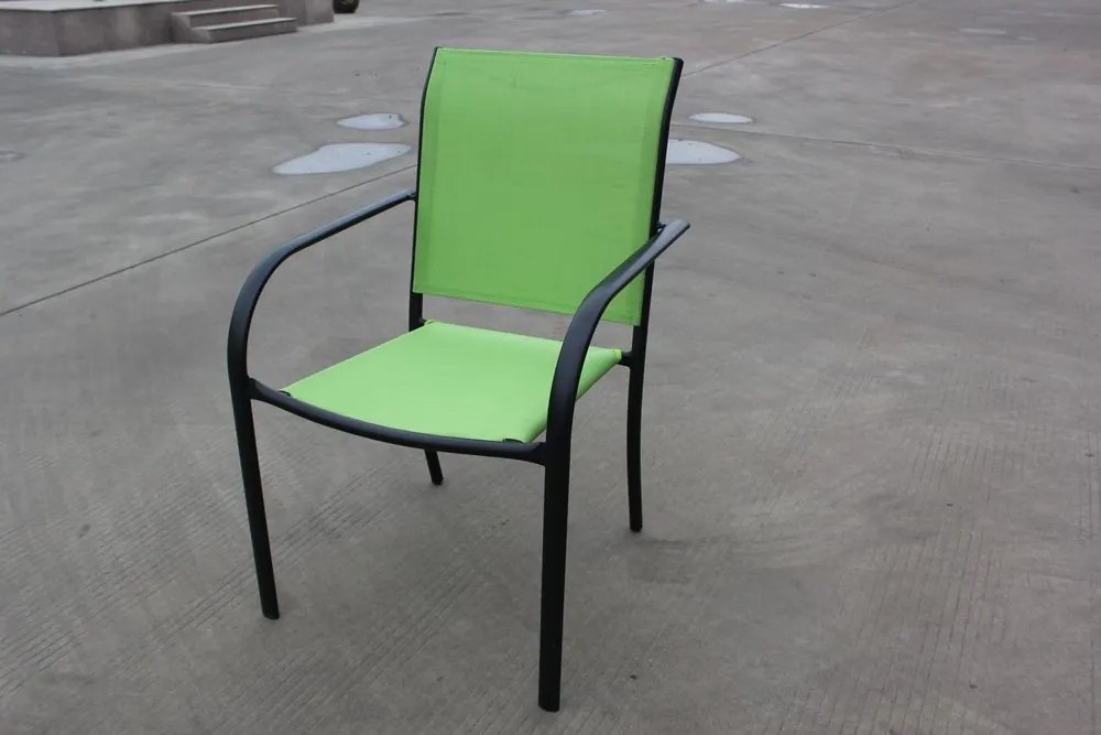 Pevná kovová zahradní židle, textilní polstrování, zelená