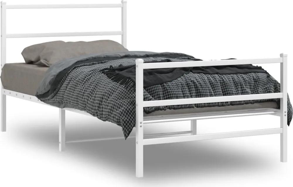 vidaXL Kovový rám postele s hlavovým a nožním čelem 100 x 190 cm [355426] Barva: Bílá