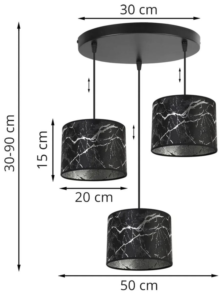Závěsné svítidlo WERONA 3, 3x černé textilní stínítko se vzorem, O, S