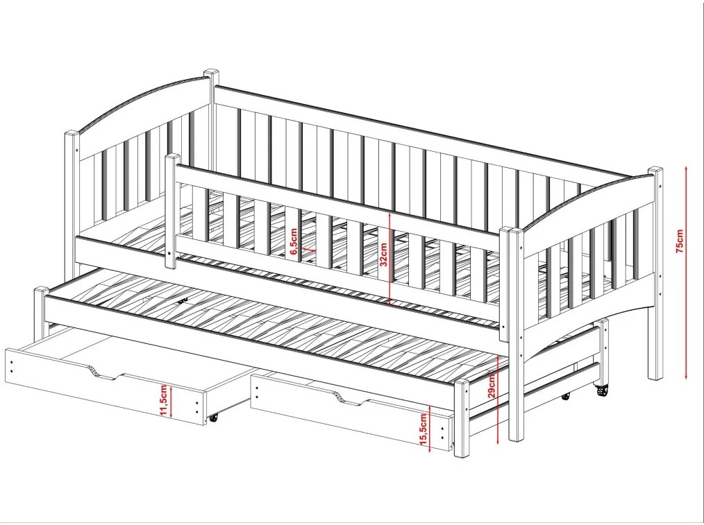 Legno Dětská rozkládací postel Amélie borovice Rozměr (cm): 80x180