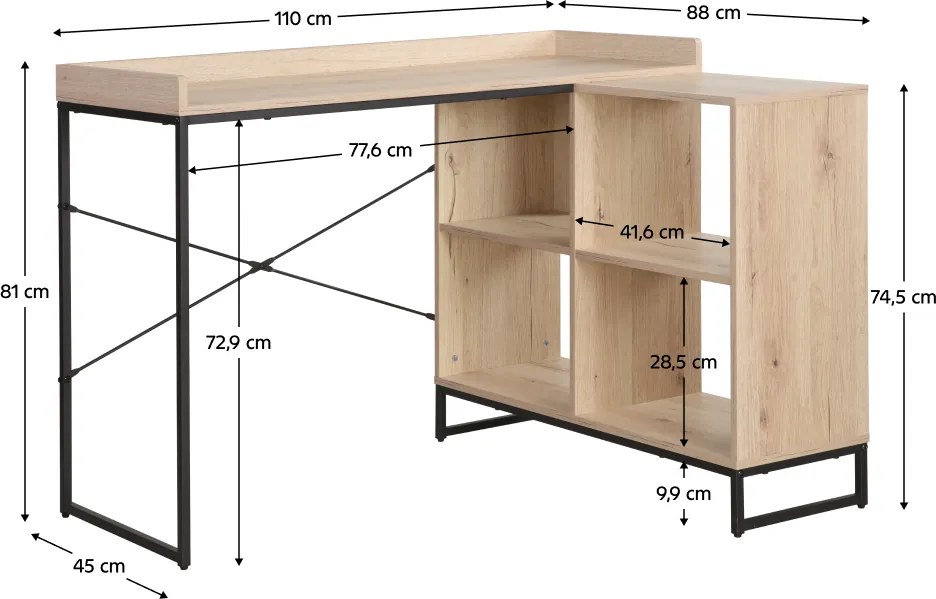 Rohový PC stůl, dub/černá, ULOSTOL