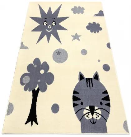 Dětský kusový koberec BCF FLASH 3992 Slunce kočka strom krémový / šedý Rozměr: 140x190 cm
