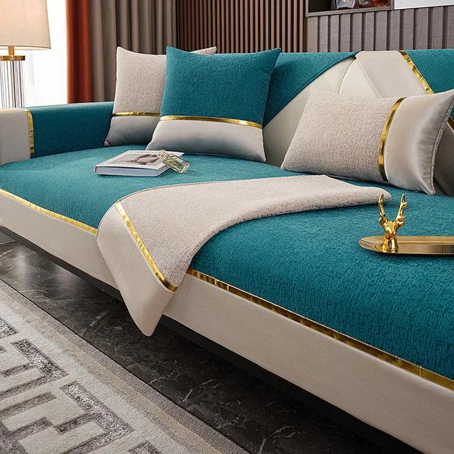 Luxusní přehoz na pohovku, či křeslo se zlatým proužkem (L) Barva: styl 2- zelená, Rozměry (cm): 110 x 110 cm