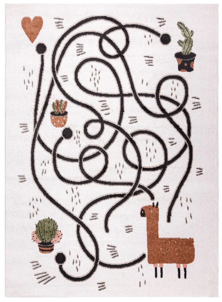 Dywany Łuszczów, Dětský kusový koberec Fun Game llama cream, 160x220, bílá, dětský pokoj