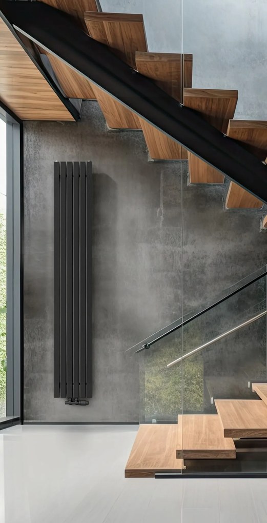 Regnis LUXAR, topné těleso 290x1000mm se středovým připojením 50mm, 438W, černá matná, LUXAR100/29/D50/BLACK