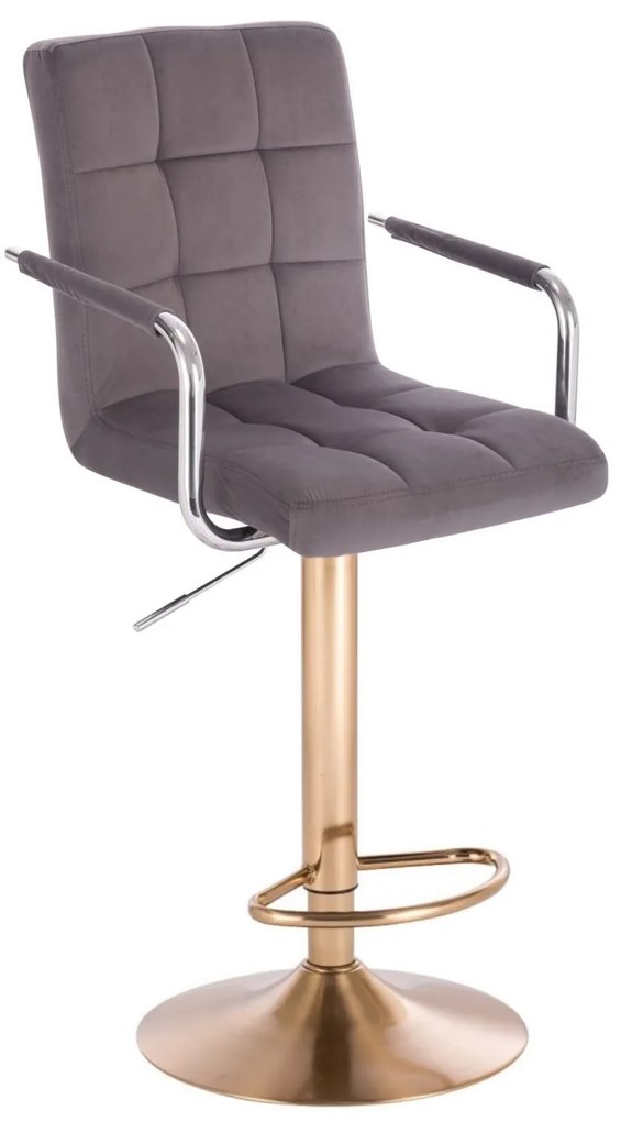 LuxuryForm DESIGN Barová židle VERONA VELUR na zlaté kulaté podstavě - tmavě šedá