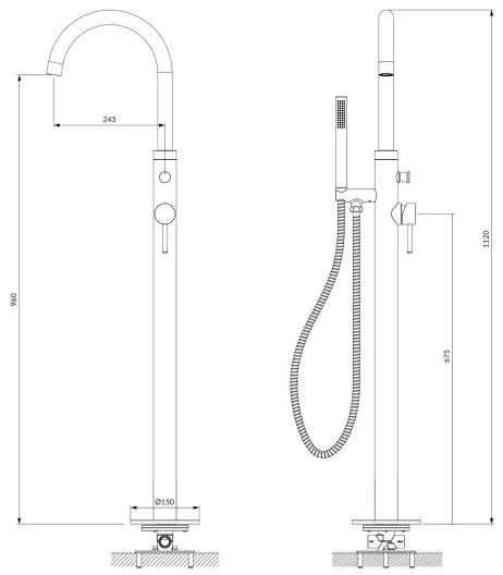 OMNIRES Y1233CR - Volně stojící vanová sada s baterií Y lesklý chrom