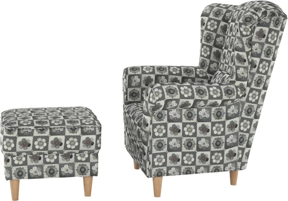 ušák, křeslo, s taburetem, látka patchwork N1, Tempo Kondela ASTRID