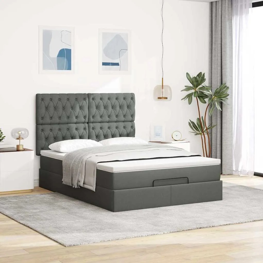 Osmanský rám postele s matrací tmavě šedá 140x190cm textil 3313238