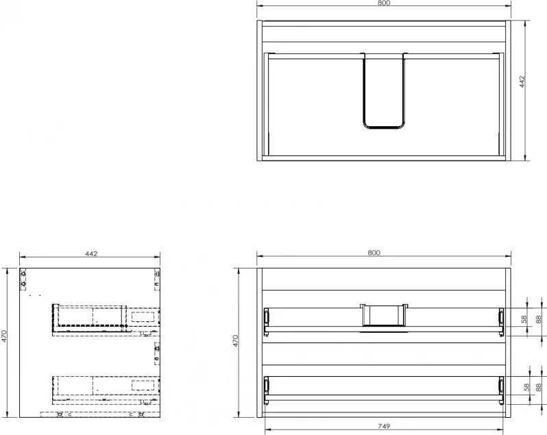 Mexen Box-A, závěsná skříňka 80 cm, 2 zásuvky, bílá lesklá, 91AX0-0800-470-2-00